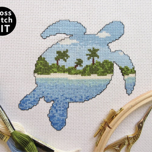 Turtle Cross Stitch Kit Beach Embroidery Kit Modern Desert - Etsy