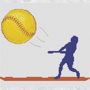 Softball Cross Stitch Pattern, Sport Counted Cross Stitch Chart, Modern ...