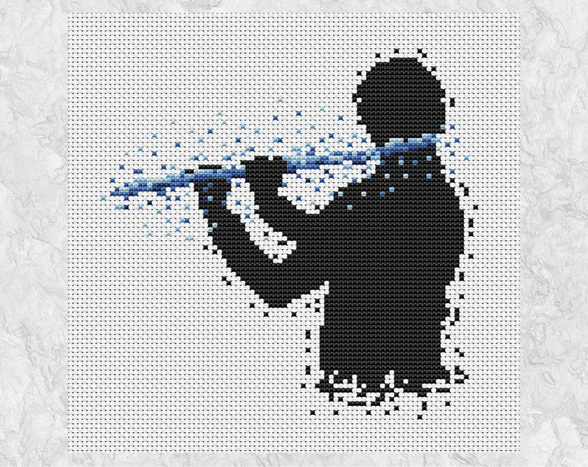 Flute cross stitch pattern male modern flautist or flutist | Etsy