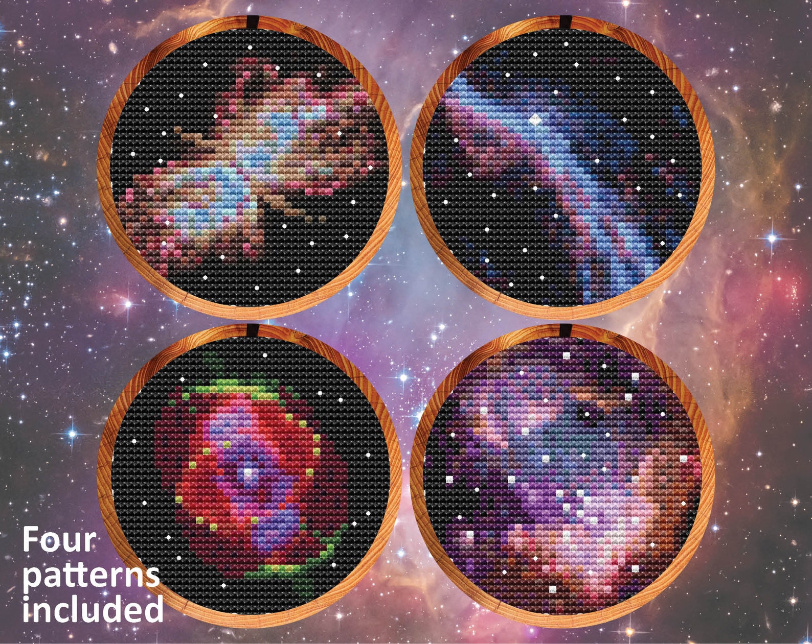 Astronomy Cross Stitch Patterns, Set of Four Mini Nebulae and Galaxy, Space Cross Stitch Charts ...