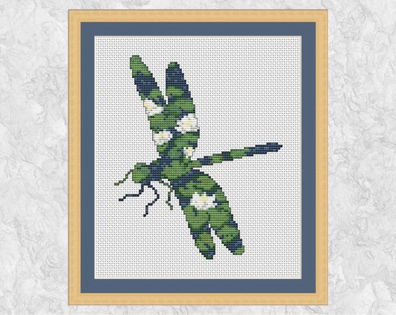 Dragonfly cross stitch pattern waterlilies pond counted cross | Etsy