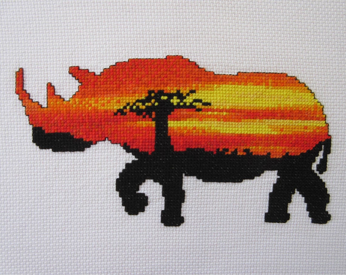 Rhinoceros Cross Stitch Pattern PDF, Sunset Rhino Counted Cross Stitch ...