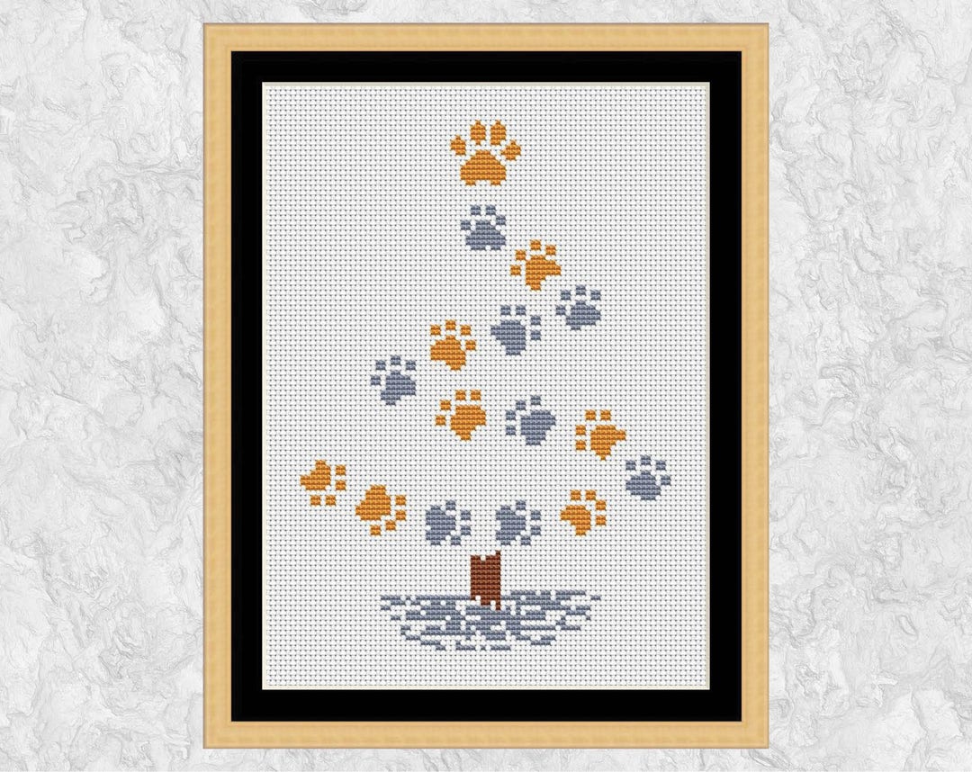 Pet Christmas Tree Cross Stitch Pattern, Dog or Cat Paw Print Xmas ...
