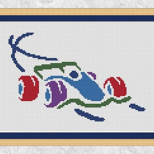 Racing Car Cross Stitch Pattern, Simple Silhouette Effect, Race Track ...