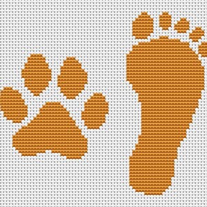 Paw Footprint Cross Stitch Pattern, Counted Cross Stitch Silhouette ...