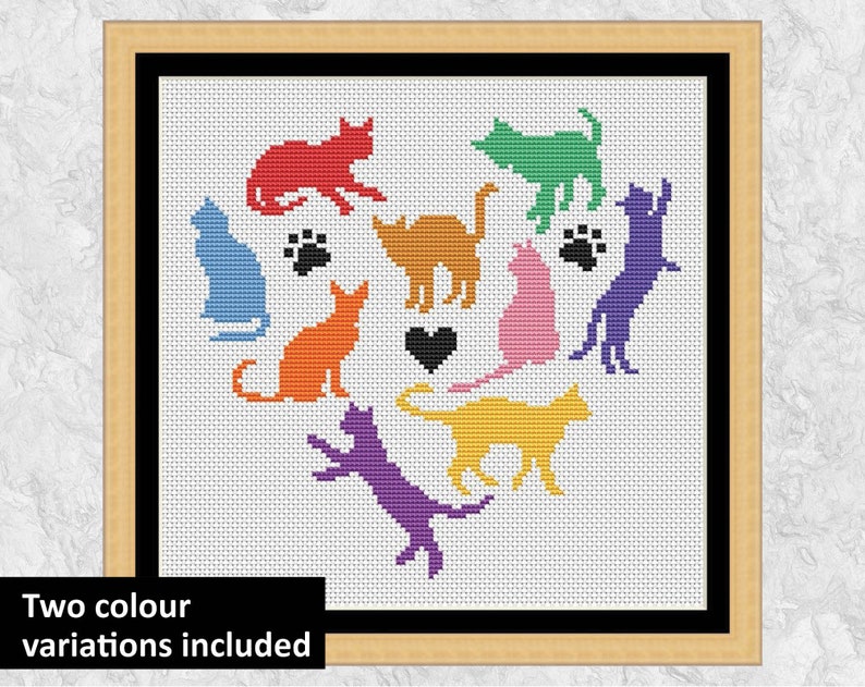 Heart of Cats Cross Stitch Pattern, Paw Prints, Gift for Cat or Kitten ...