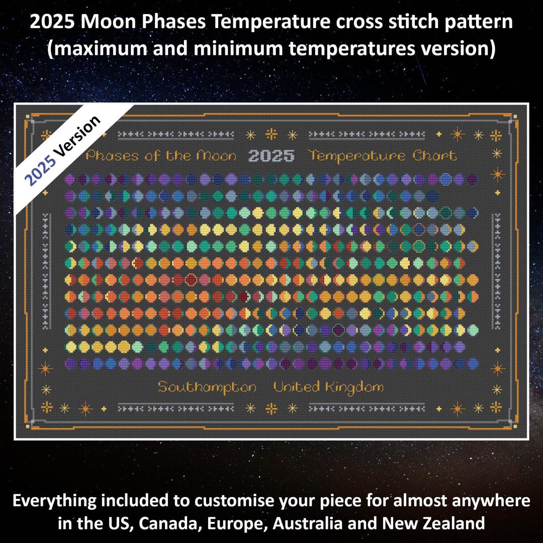 Moon Phases 2025 Temperature Cross Stitch Pattern - Maximum and Minimum ...
