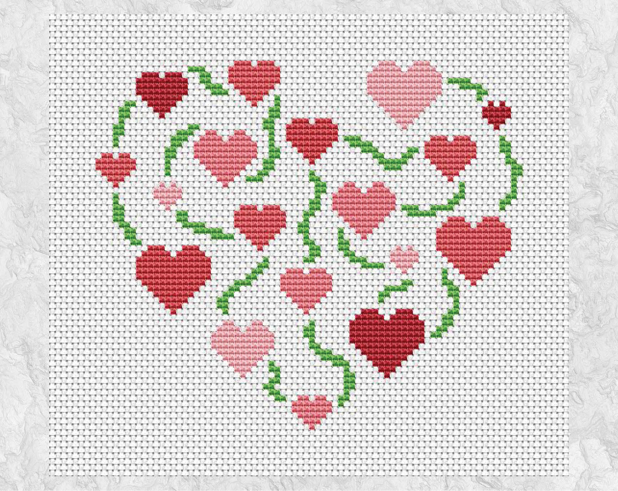 Pink Hearts Cross Stitch Pattern, Easy Modern Embroidery Pattern ...