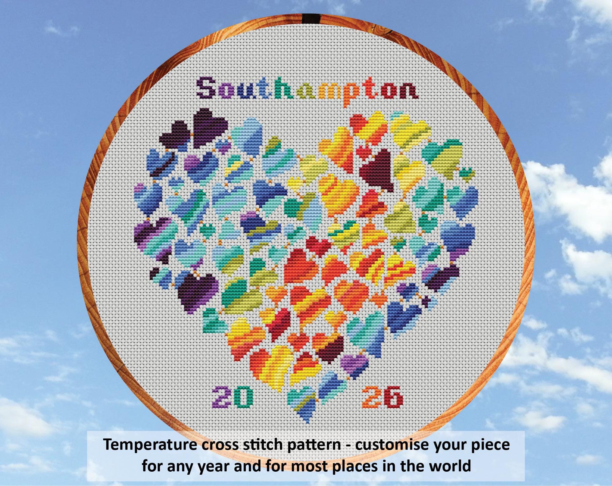 Temperature Cross Stitch Pattern - Rainbow Temperature Heart ...