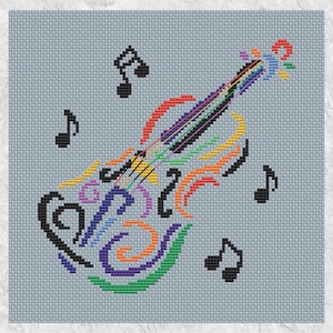 Rainbow Violin Cross Stitch Pattern, Modern Music Silhouette Cross ...