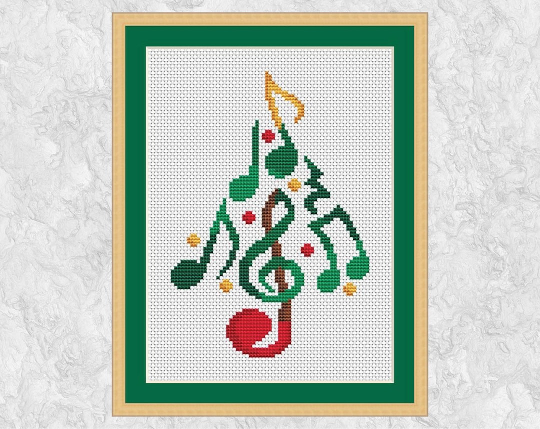 Music Christmas Tree Cross Stitch Pattern, Modern Quick Xmas Design ...