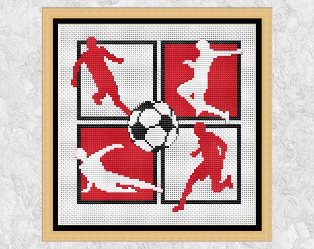 Football Cross Stitch Pattern, Soccer Players Silhouettes, Chart for ...