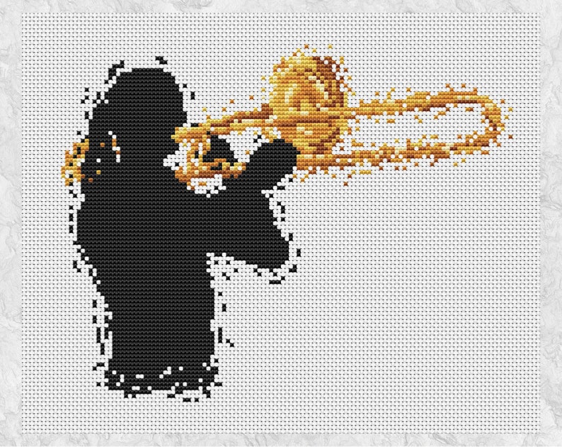 Trombone Cross Stitch Pattern (female), Trombonist, Modern Music Cross ...