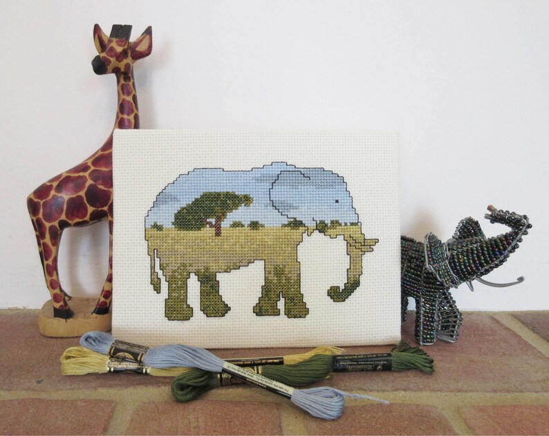 Elephant Cross Stitch Kit, Modern Embroidery Kit, Safari Animal ...