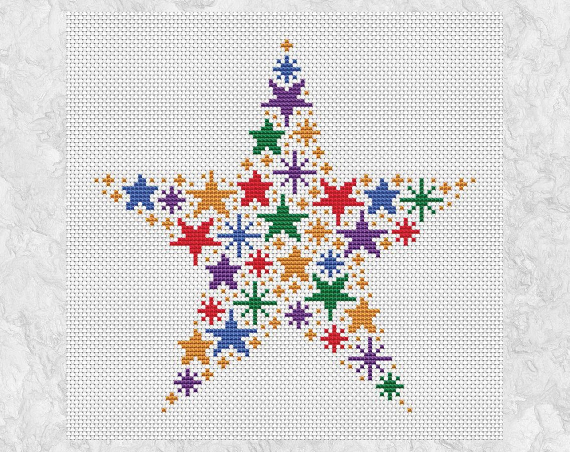 Rainbow stars cross stitch pattern modern counted cross | Etsy