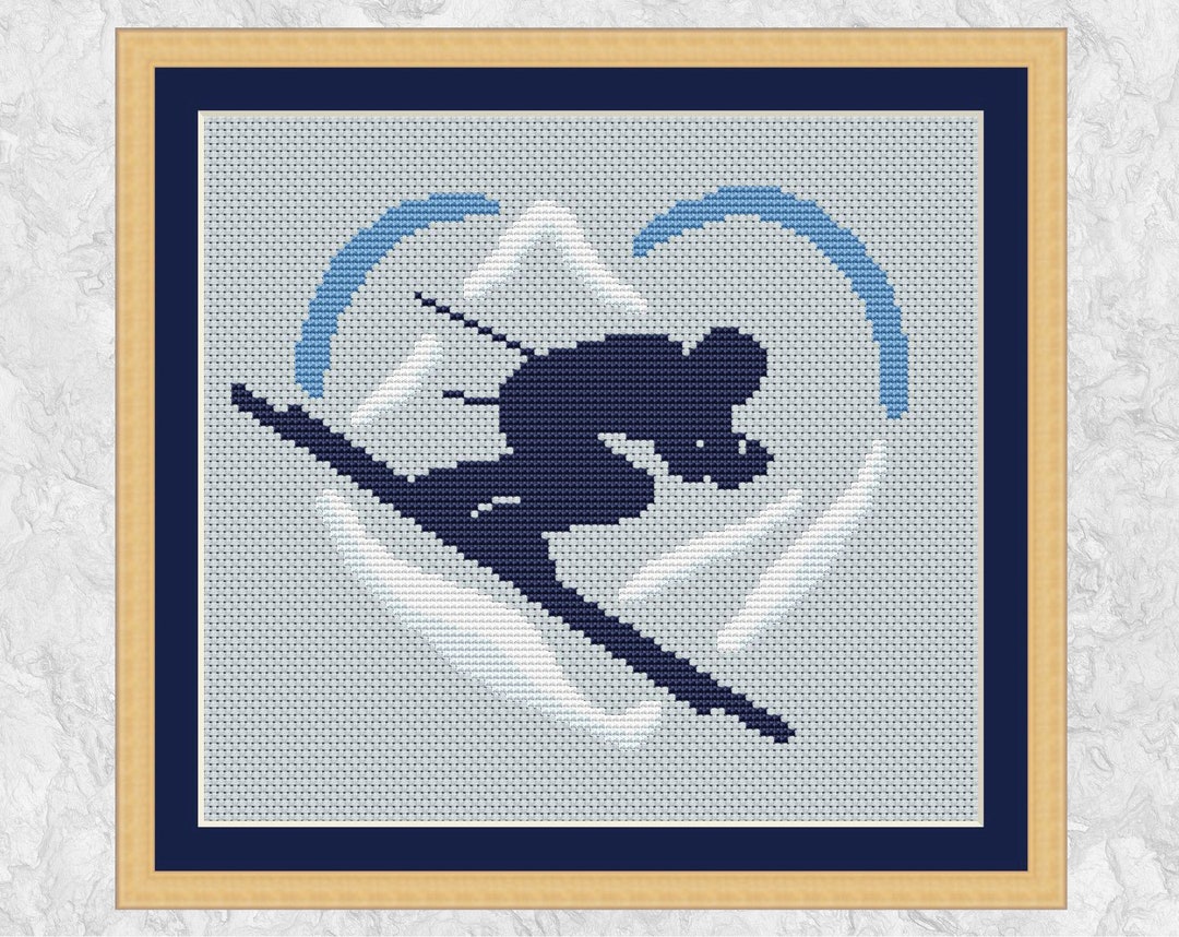 Skiing Cross Stitch Pattern, Gift for Skier, Sport Heart Chart, Instant ...