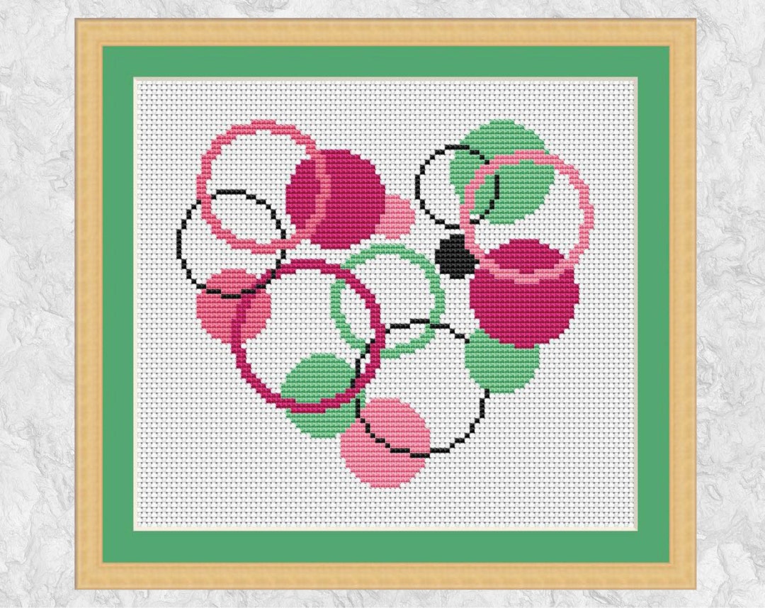 Modern Heart Cross Stitch Pattern, Printable Circles Heart PDF, Simple ...