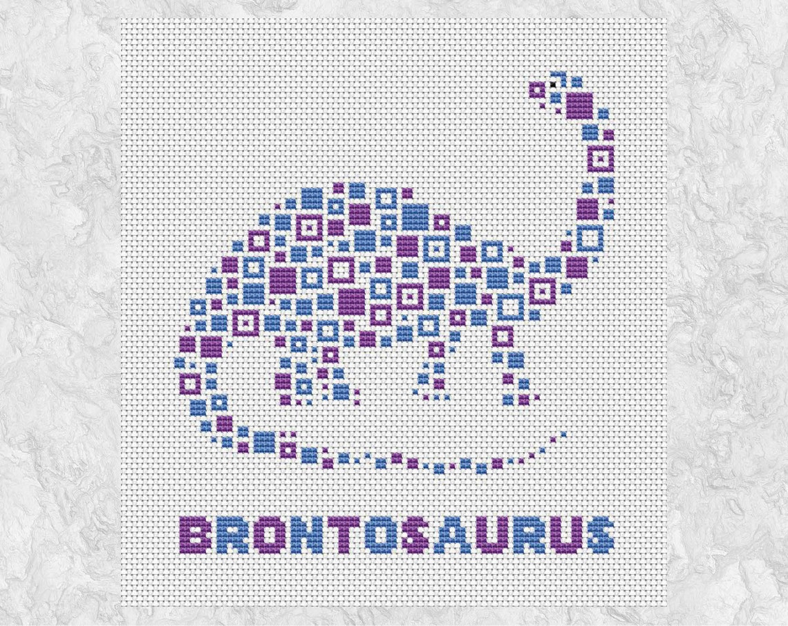 Dinosaur Cross Stitch Pattern, Brontosaurus, Easy Fun Design, Modern ...