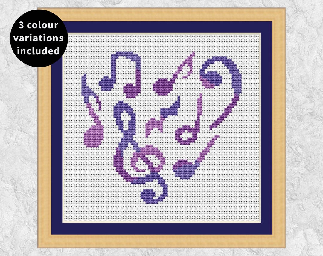 Music Heart Cross Stitch Pattern, Musical Notes, Three Colour ...
