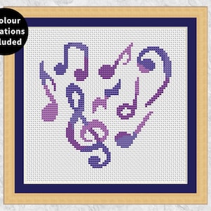 Music Heart Cross Stitch Pattern, Musical Notes, Three Colour ...