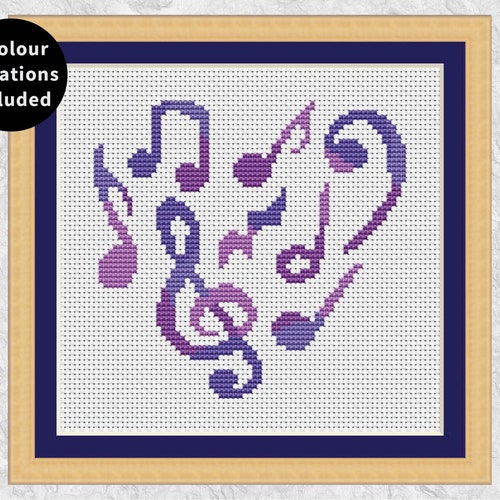 Music Heart Cross Stitch Pattern Musical Notes Three Colour - Etsy