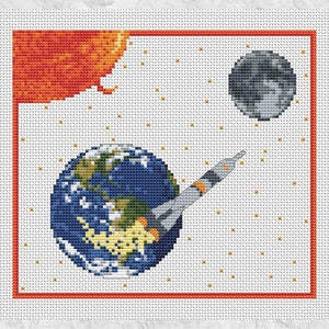 Space Rocket Cross Stitch Pattern, Modern Astronomy Counted Cross ...