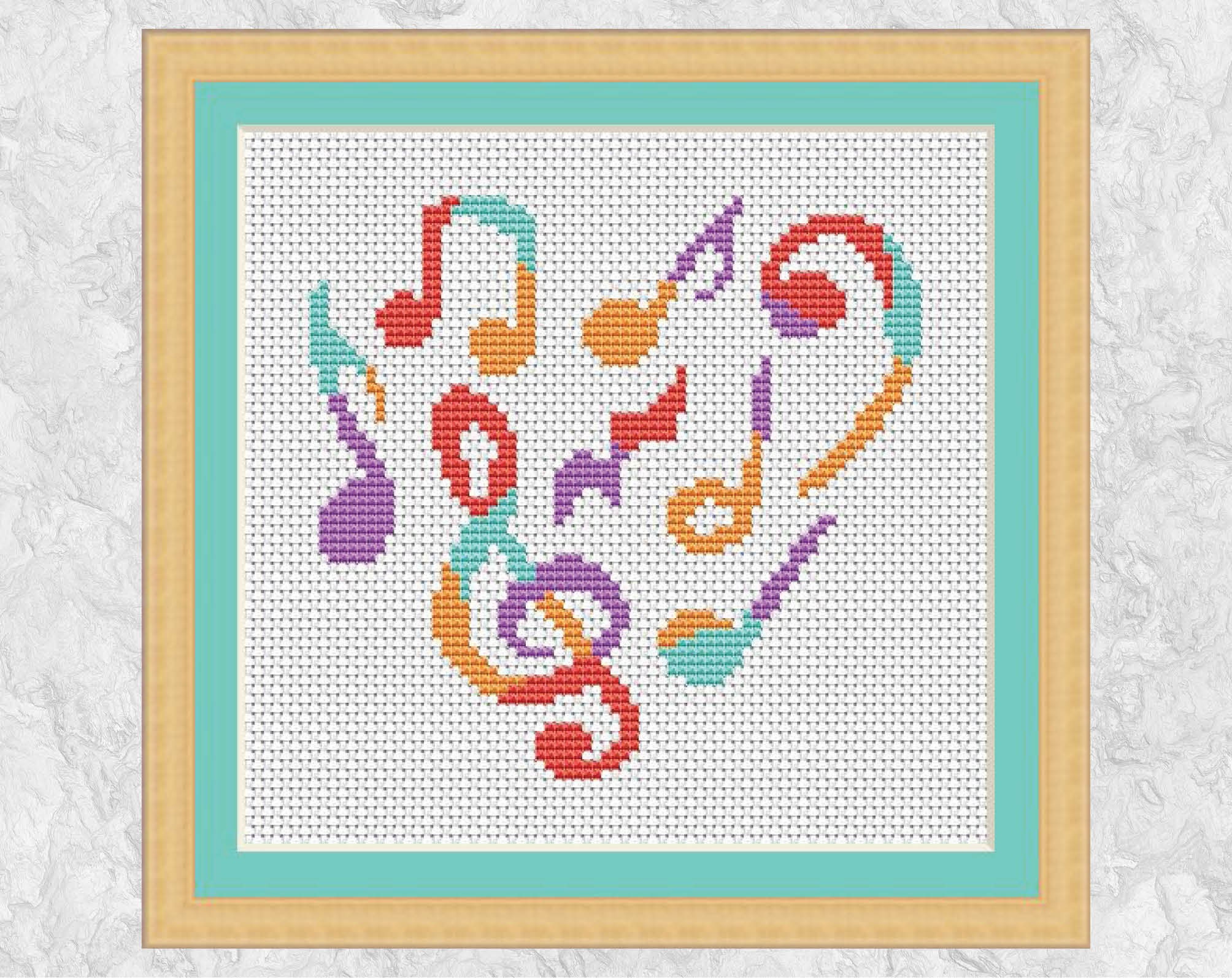 Music Heart Cross Stitch Pattern, Musical Notes, Three Colour ...