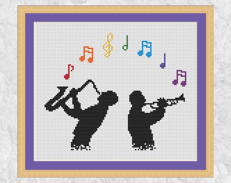Jazz Music Cross Stitch Pattern, Printable Musician Silhouette Chart ...