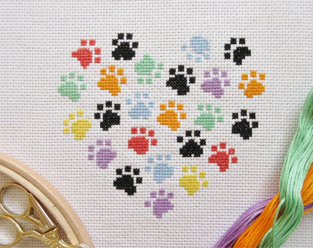 Animal Paws Cross Stitch Pattern, Modern Dog and Cat Design, Cross ...