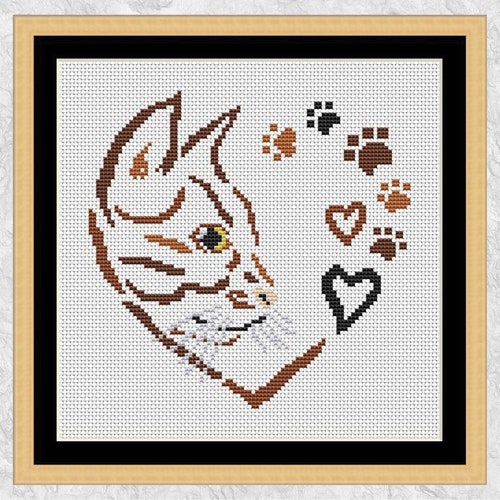 Cat Heart Cross Stitch Pattern Paw Prints Gift for Cat or | Etsy