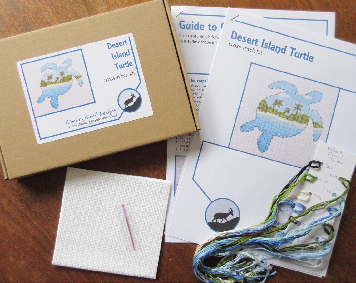 Turtle Cross Stitch Kit Beach Embroidery Kit Modern Desert - Etsy UK