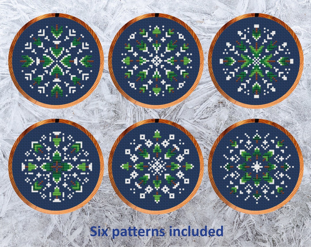 Christmas Tree Snowflakes Cross Stitch Patterns, Set of Six Fun Mini ...