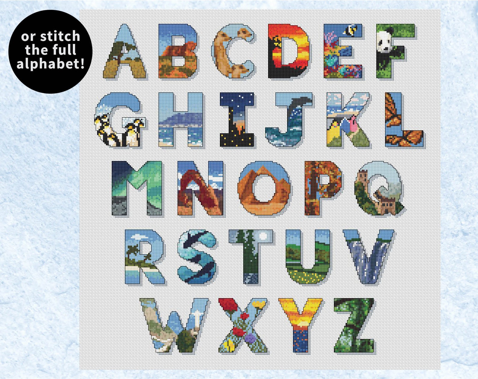 Alphabet Cross Stitch Pattern, Explore the World Alphabet ABC Complete ...