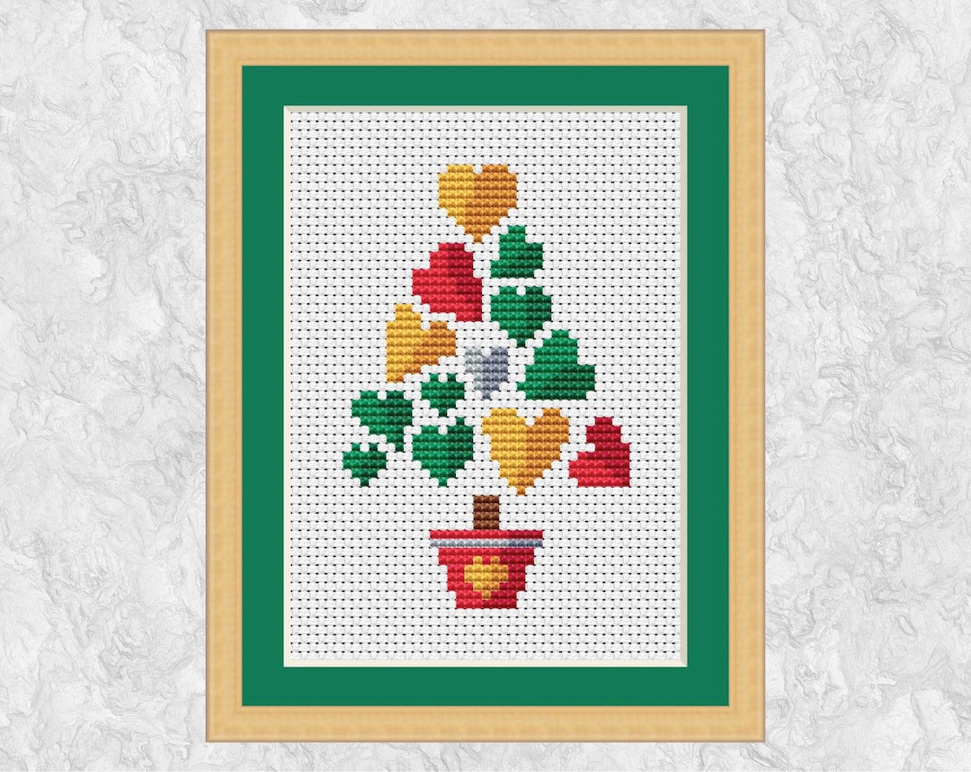Hearts Christmas Tree Cross Stitch Pattern (smaller), Modern Christmas ...