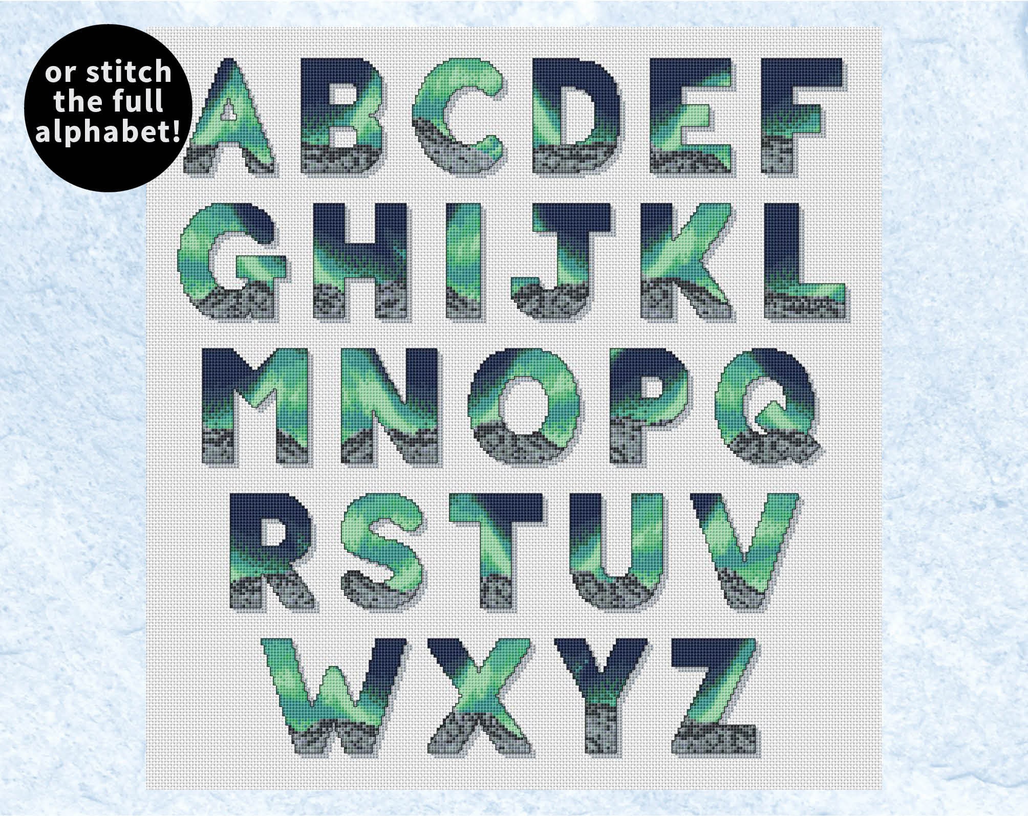 Northern Lights Alphabet Cross Stitch Pattern Space ABC | Etsy UK