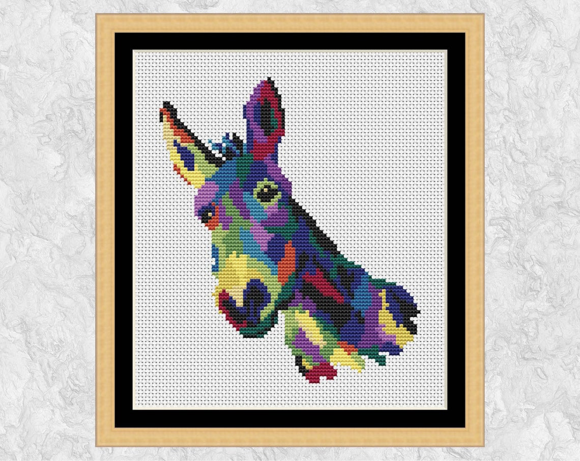 Donkey Cross Stitch Pattern Modern Patchwork Colours Counted | Etsy