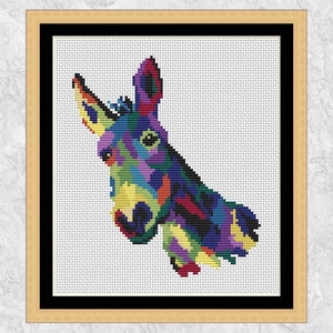 Donkey Cross Stitch Pattern, Modern Patchwork Colours Counted Cross ...