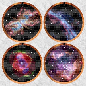 Astronomy Cross Stitch Patterns, Set of Four Mini Nebulae and Galaxy, Space Cross Stitch Charts ...