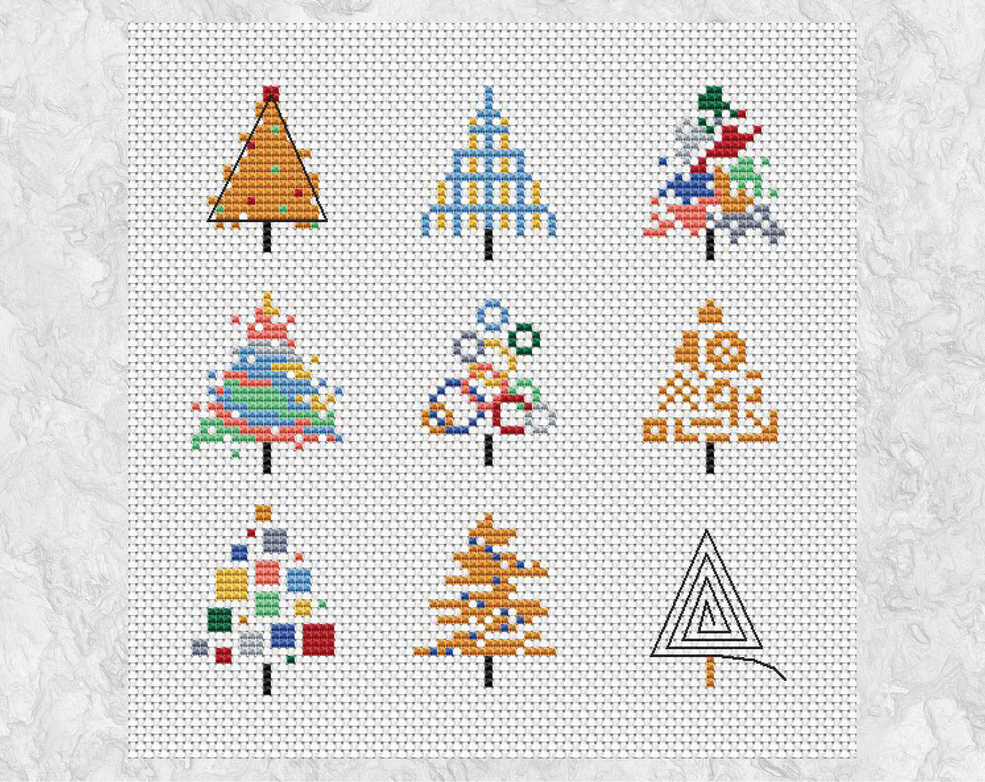 Nine Christmas Trees Cross Stitch Pattern Mini Christmas Card | Etsy