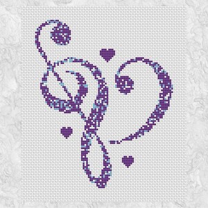 Music Cross Stitch Pattern, Modern Music Heart Counted Cross Stitch ...