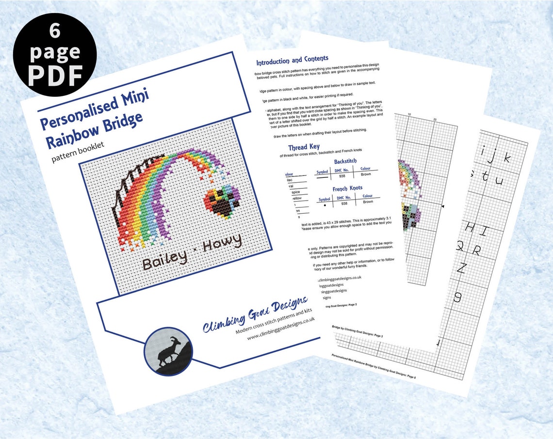 Personalised Rainbow Bridge Cross Stitch Pattern Custom Pet | Etsy