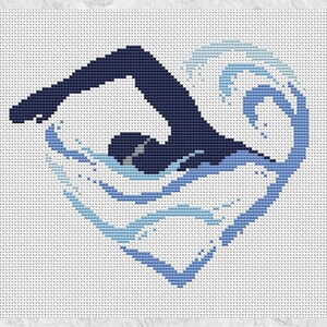 Swimming Cross Stitch Pattern, Gift for Swimmer, Sport Heart Chart ...