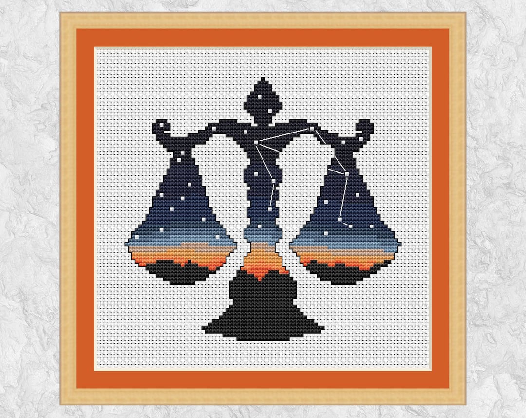 Libra Cross Stitch Pattern, Astronomy Cross Stitch Chart, Modern Zodiac ...