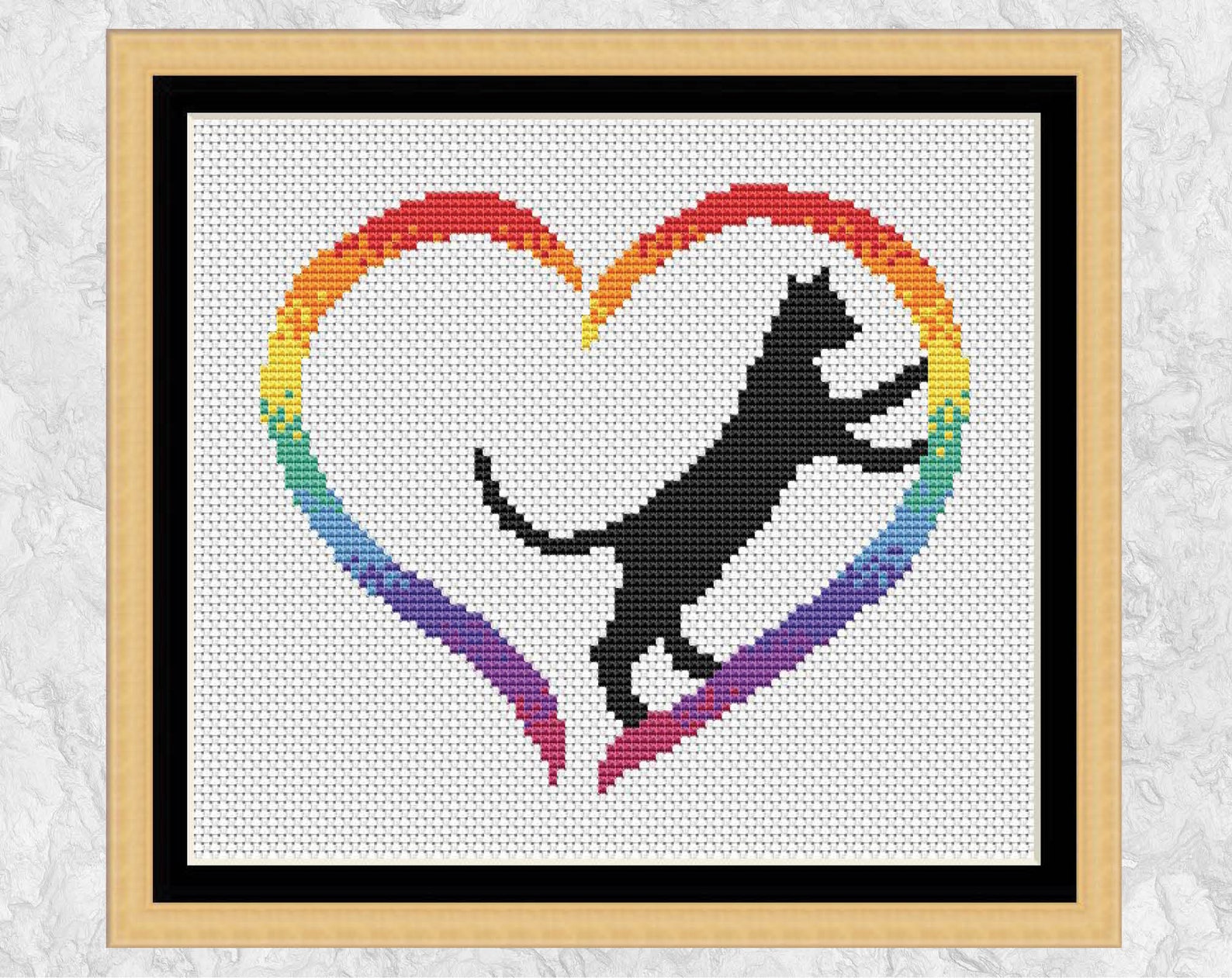 Rainbow Cat Heart Cross Stitch Pattern, Cat Memorial, Cat Bereavement ...