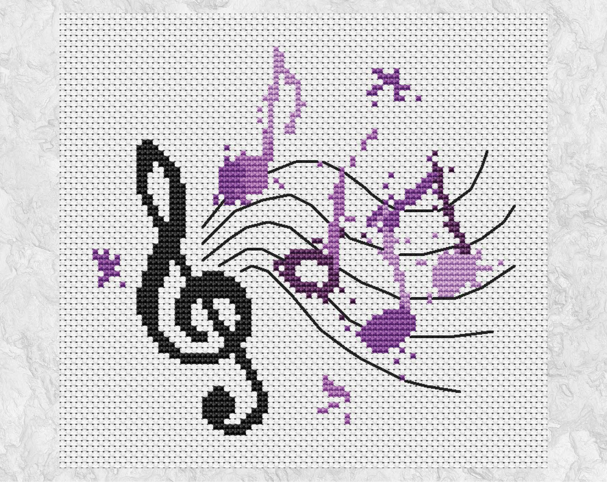 Music cross stitch pattern splattered paint purple musical | Etsy