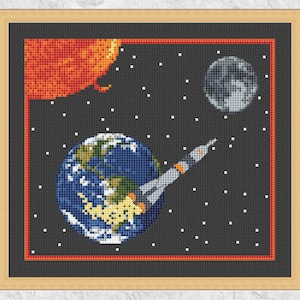 Space Rocket Cross Stitch Pattern, Modern Astronomy Counted Cross ...