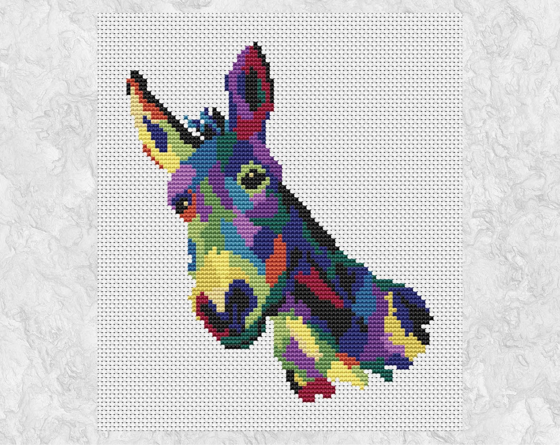 Donkey Cross Stitch Pattern, Modern Patchwork Colours Counted Cross ...