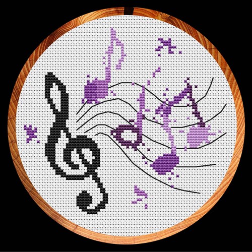 Music Cross Stitch Pattern Rainbow Musical Notes Hoop Art - Etsy