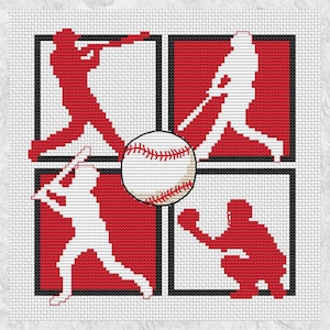 Baseball Cross Stitch Pattern, Baseball Players Silhouettes, Chart for ...