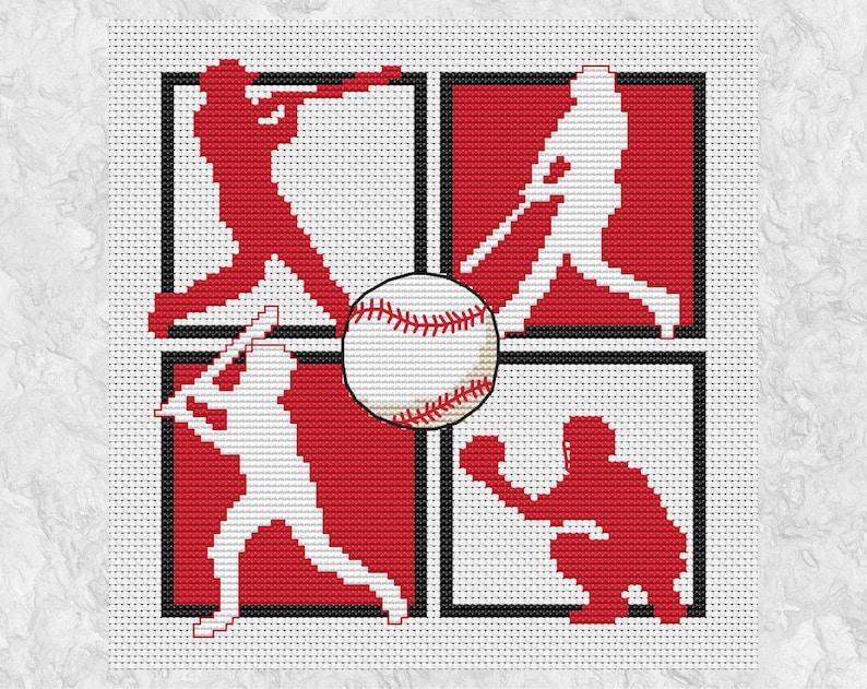 Baseball Cross Stitch Pattern, Baseball Players Silhouettes, Chart for ...